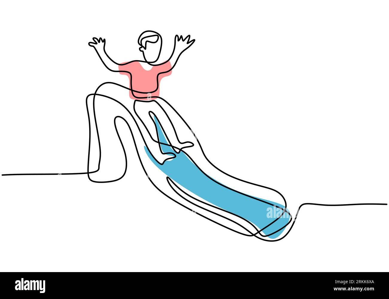 Continuous single line drawing a little kid playing slide at the ... Continuous single line drawing a little kid playing slide at the ...