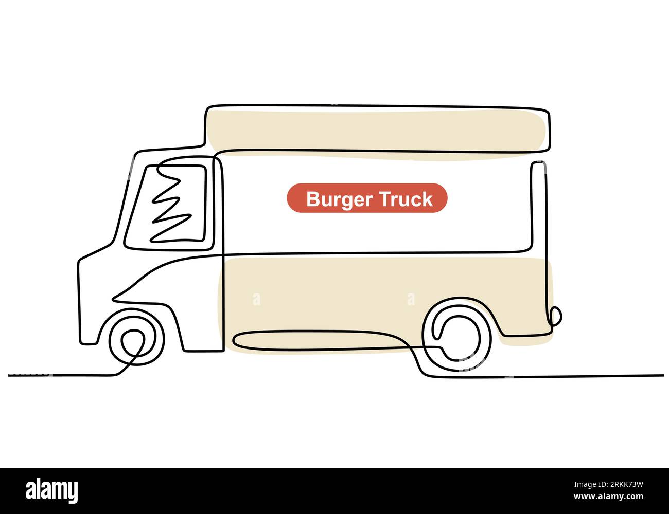 Single continuous line of burger food truck. Burger truck in one line ...