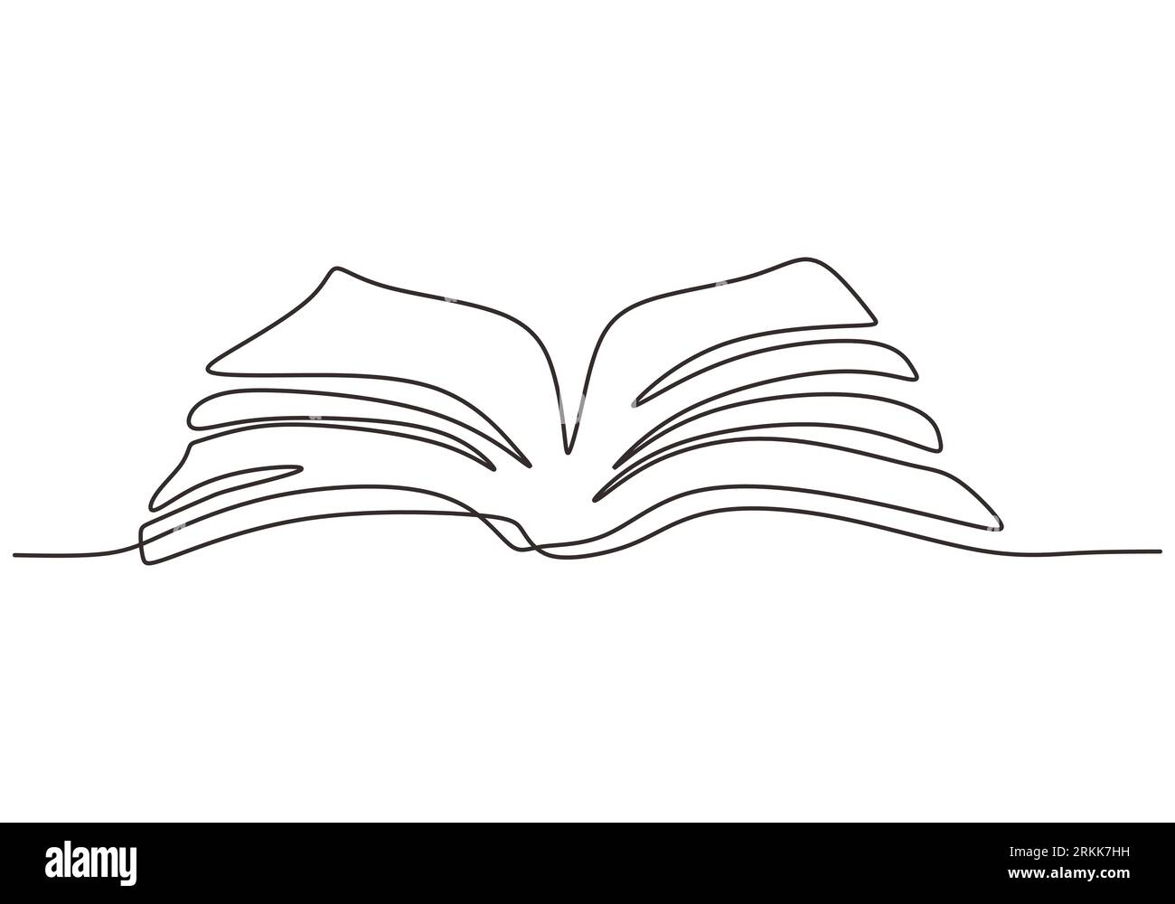 Continuous one line drawing open book with flying pages. A book on the ...
