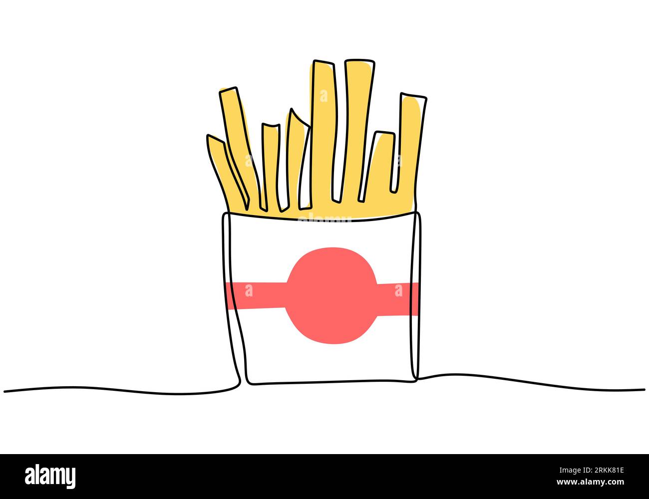 Single continuous line of french fries. Big French fries fast food in ...