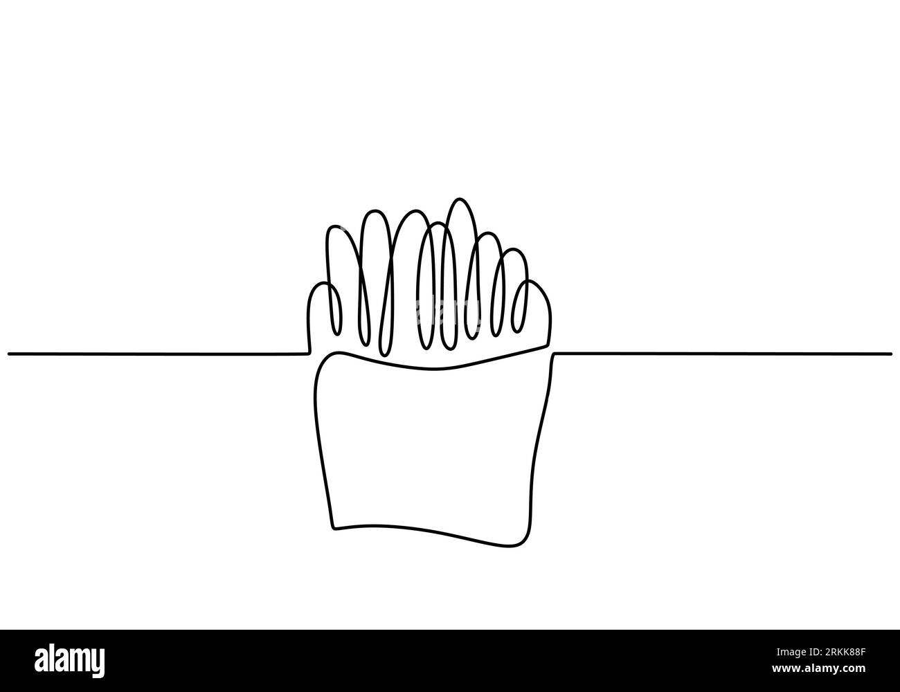 Single continuous line of french fries. French fries fast food in one ...
