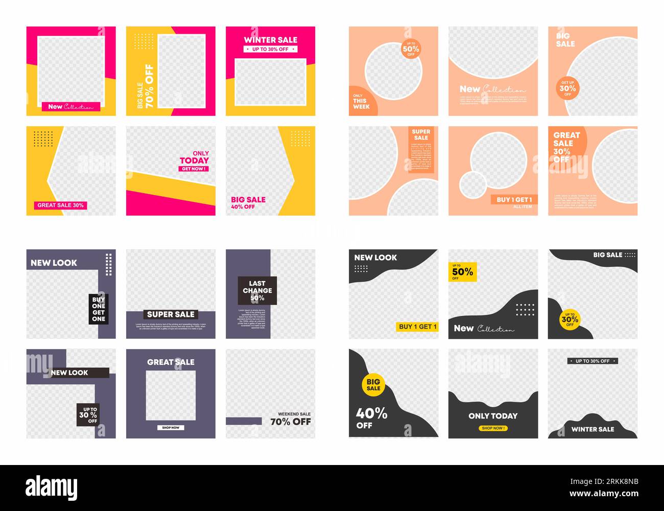 Set of Editable minimal square banner template. Colorful background ...