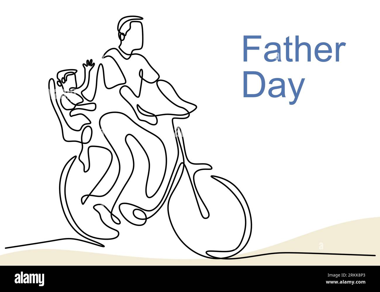 One continuous single drawn one line of dad with a child on a bicycle ...