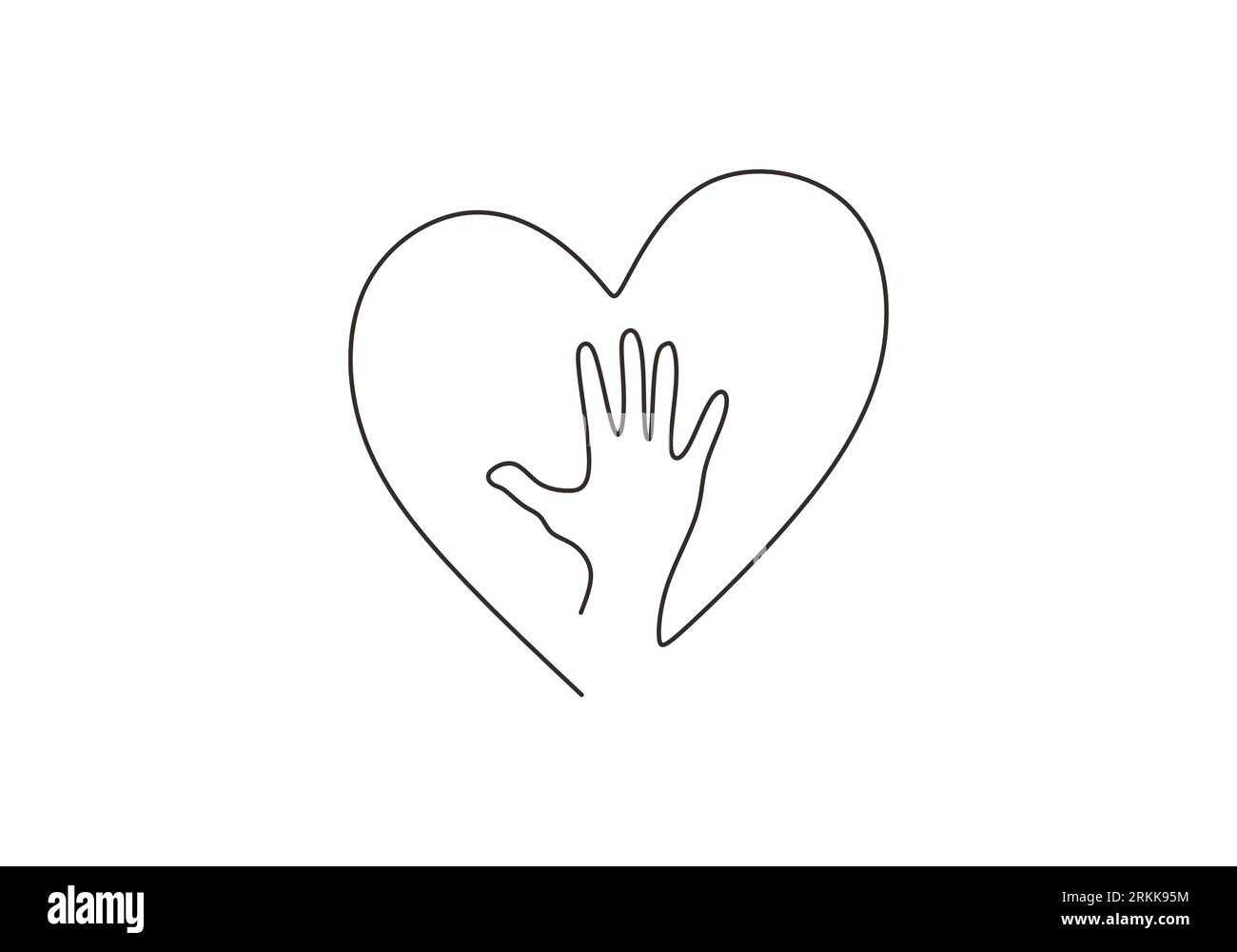 One continuous line drawing of human hand in heart symbol. Protecting ...