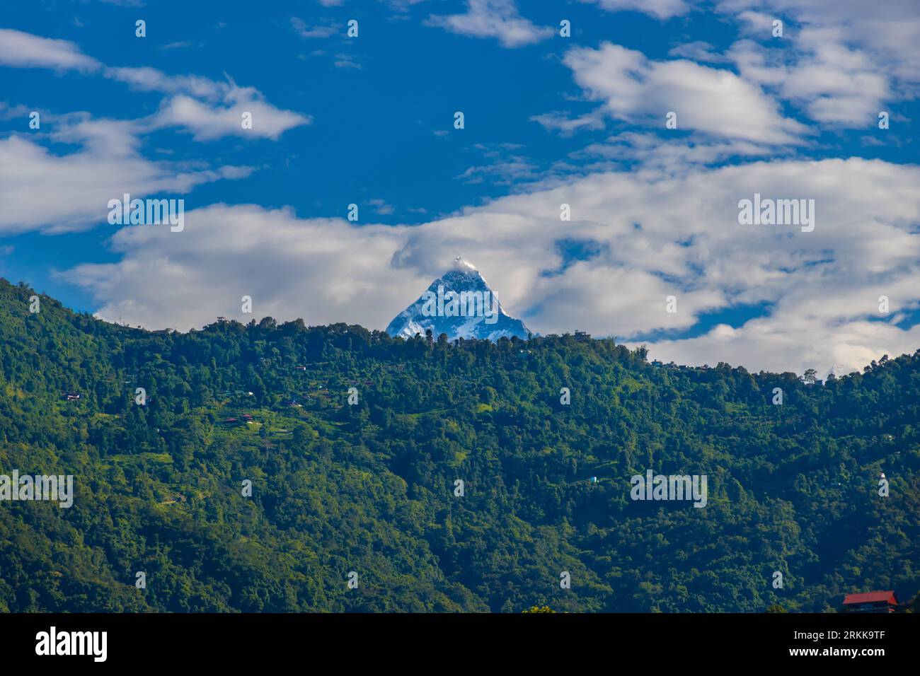 Machhapuchhare aka Mt. Fishtail in the Himalayas of Nepal captured from ...