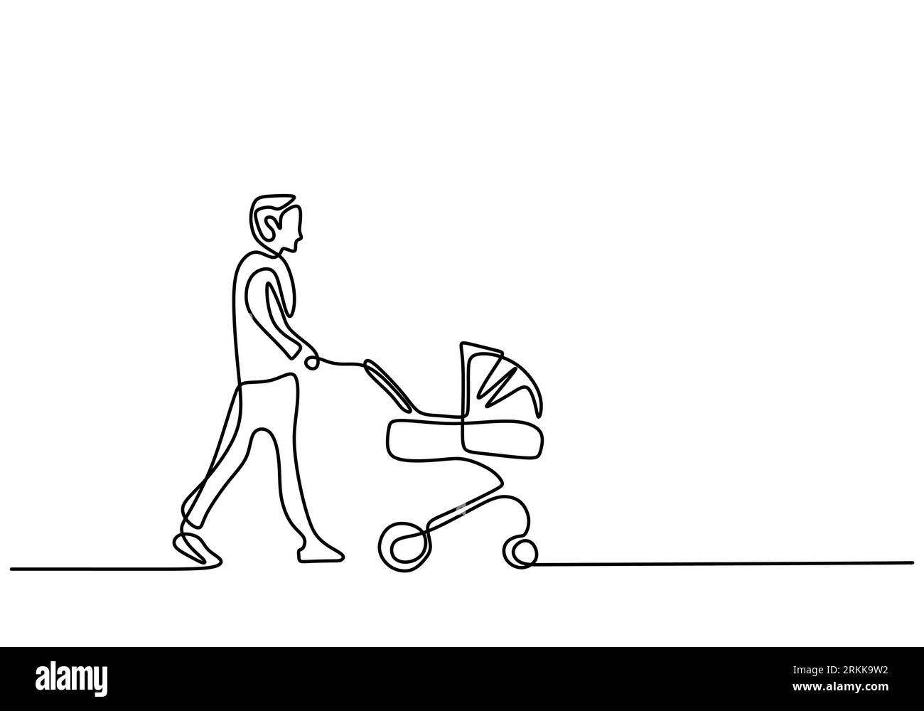 Continuous single line drawing of young happy father pushing baby ...