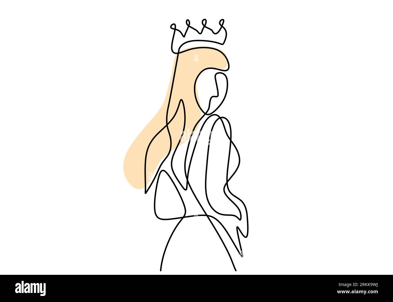 Continuous single line drawing of beautiful princess with gown while ...