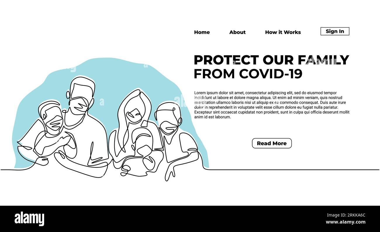 One continuous line of protect family for web landing page isolated on ...