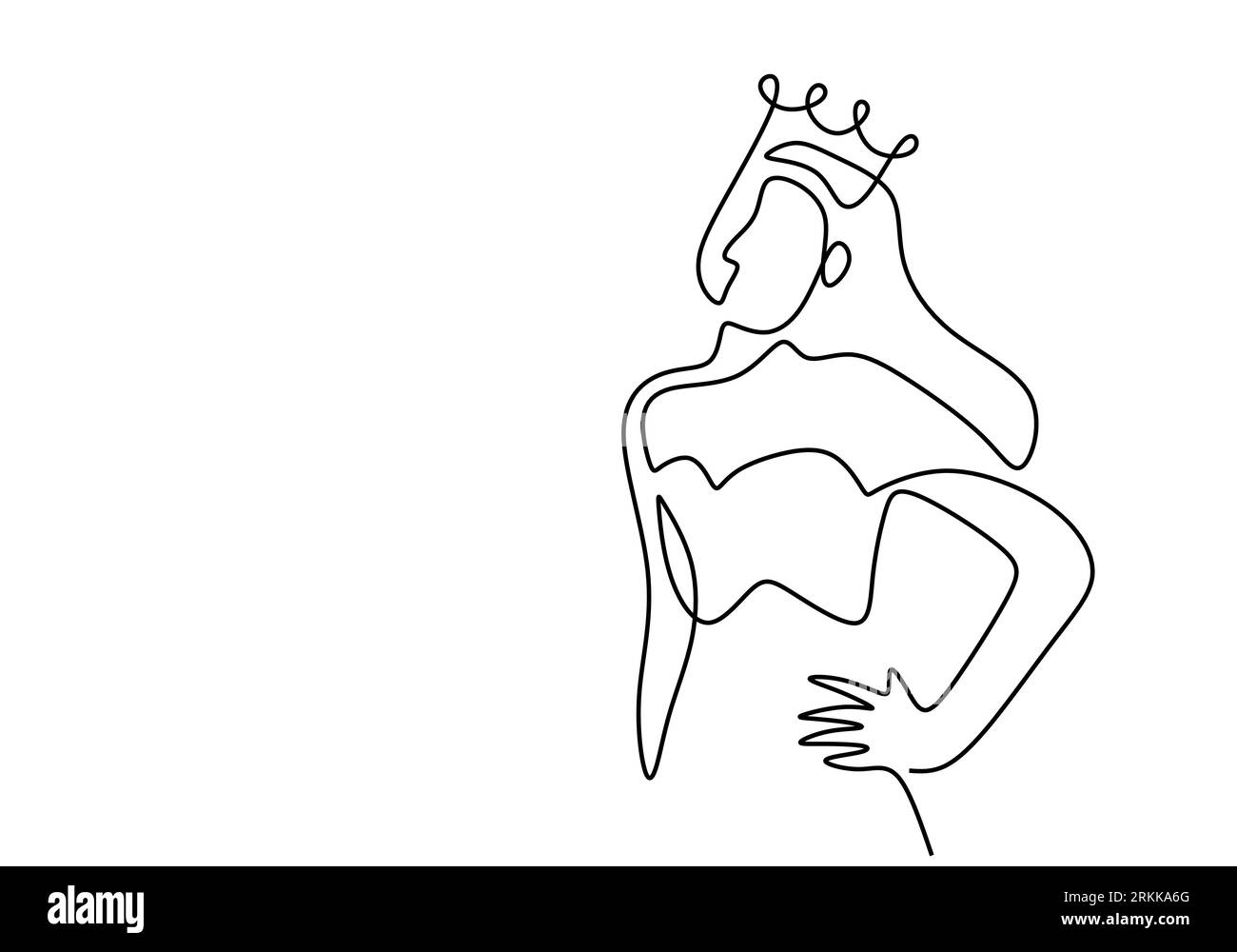 Continuous single line drawing of beautiful princess with gown while ...