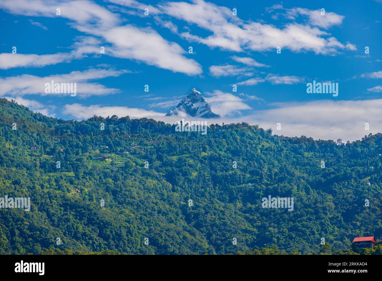 Machhapuchhare aka Mt. Fishtail in the Himalayas of Nepal captured from ...