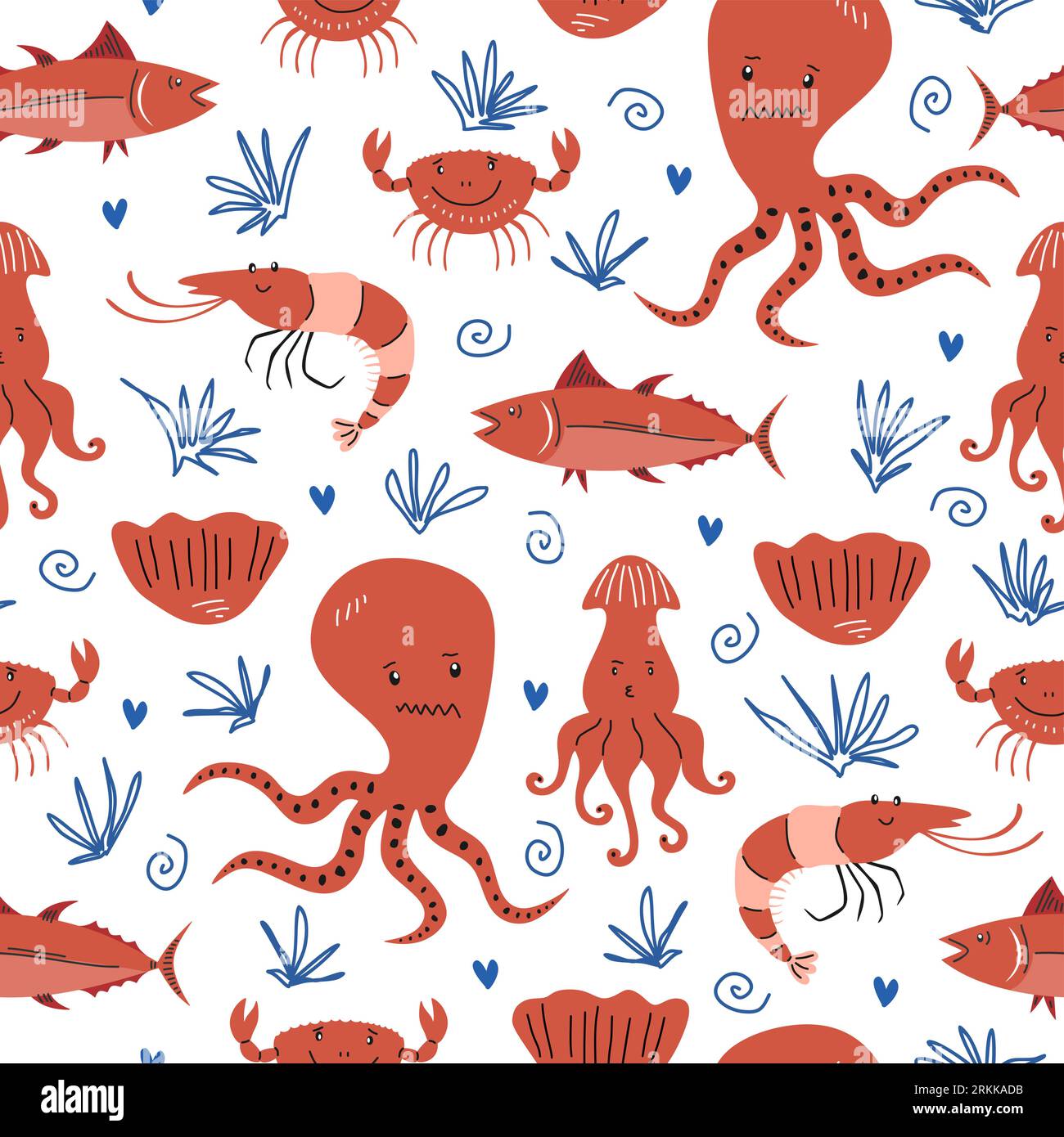 Seafood or sea animals pattern in scandinavian or childish style ...