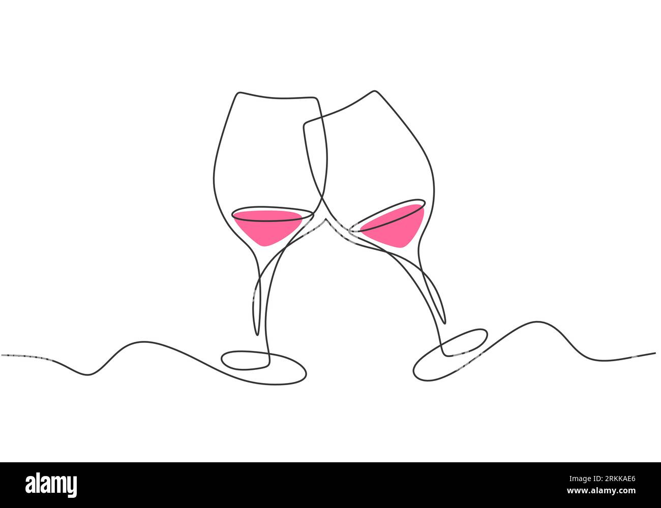 Continuous One Line Drawing Two Glass Of Red Wine For Cheers Party