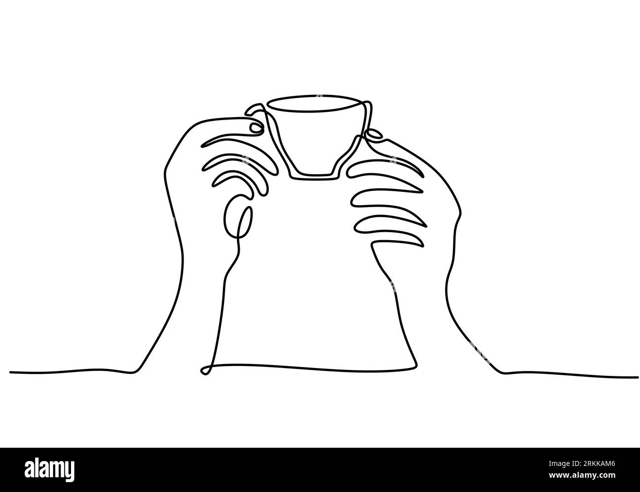 One continuous line drawing of hands holding a cup of hot coffee ...
