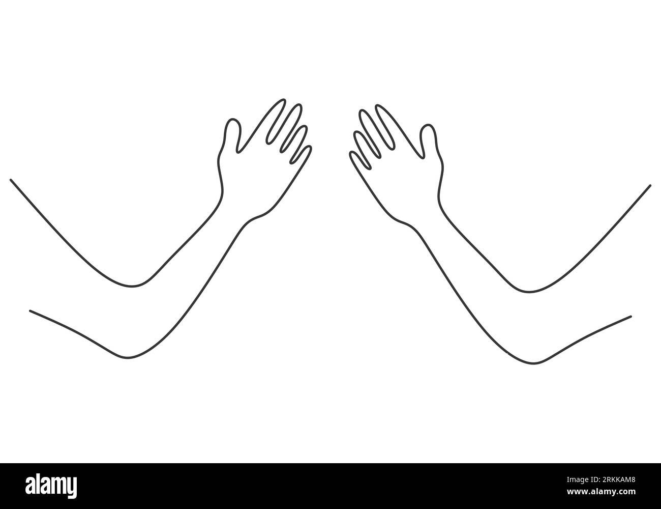 Two people hands in continuous single line drawing isolated on white ...