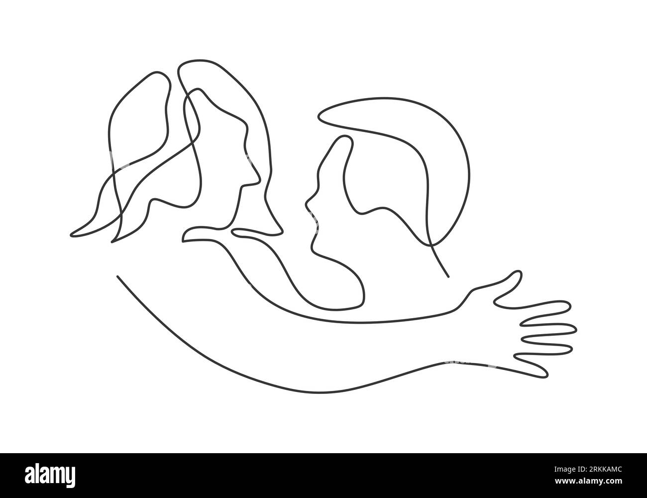 Continuous one line drawing of young couple hugging each other. Man and ...