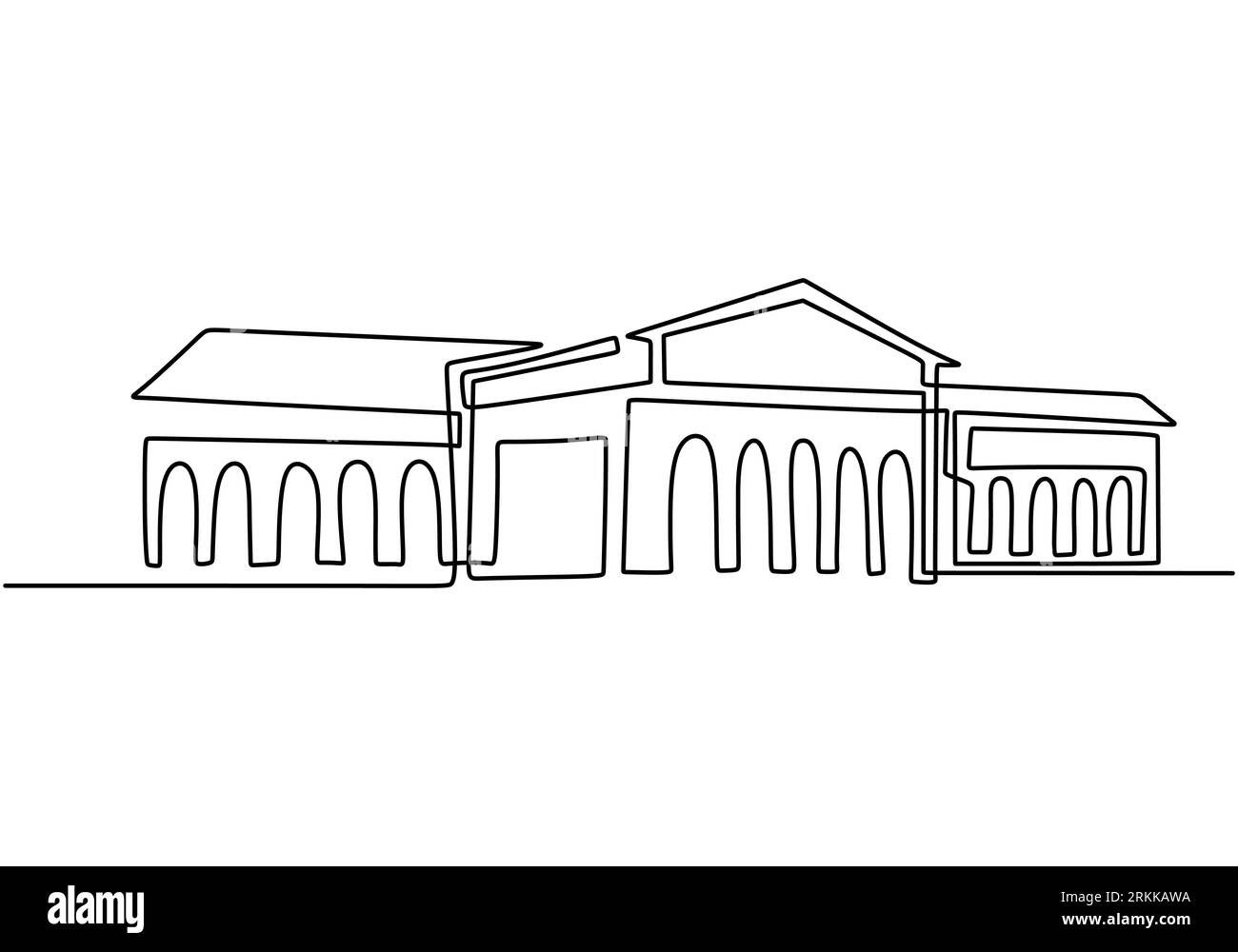 Classical building with columns in continuous one line drawing style ...