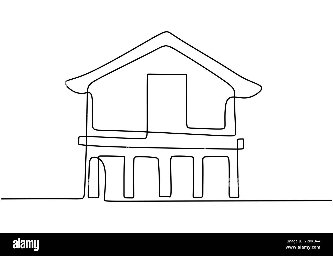 Continuous one line of traditional asian building. Classic home in ...