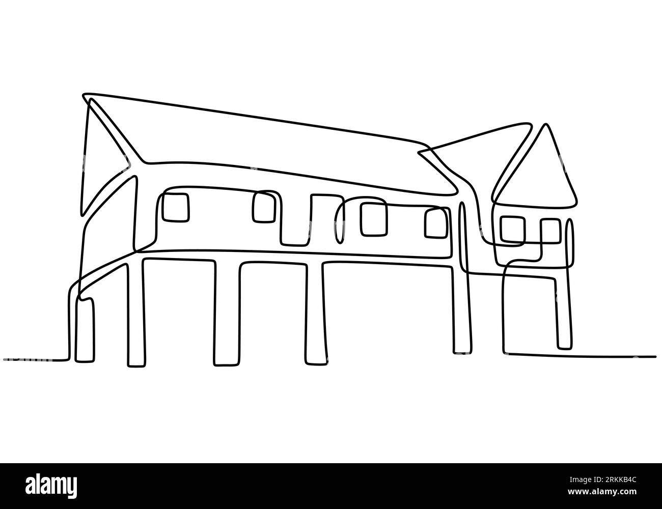 Continuous one line of traditional asian building. Classic home in ...