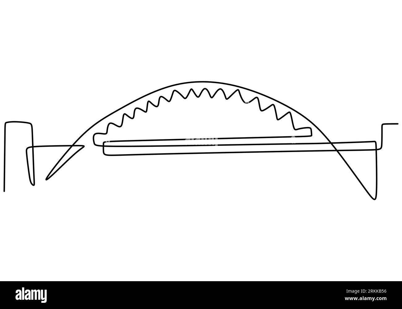 Giant bridge over river. Continuous one line of bridge drawing design ...