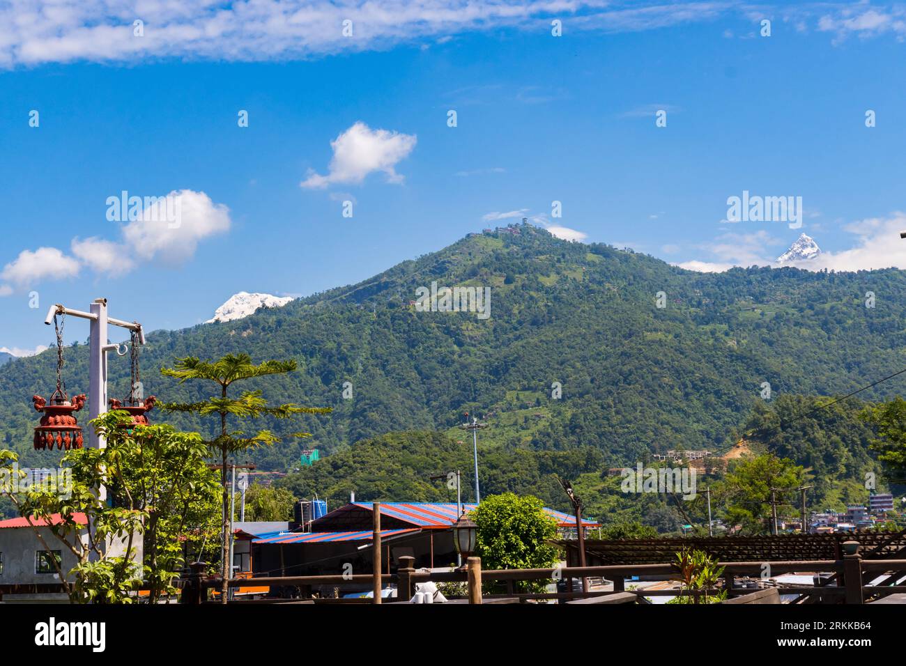 View of Sarangkot Mountain from Phewa Pake in pokhara city lake side of ...