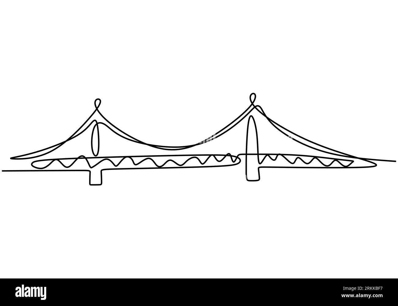 Giant bridge over river. Continuous one line of bridge drawing design ...