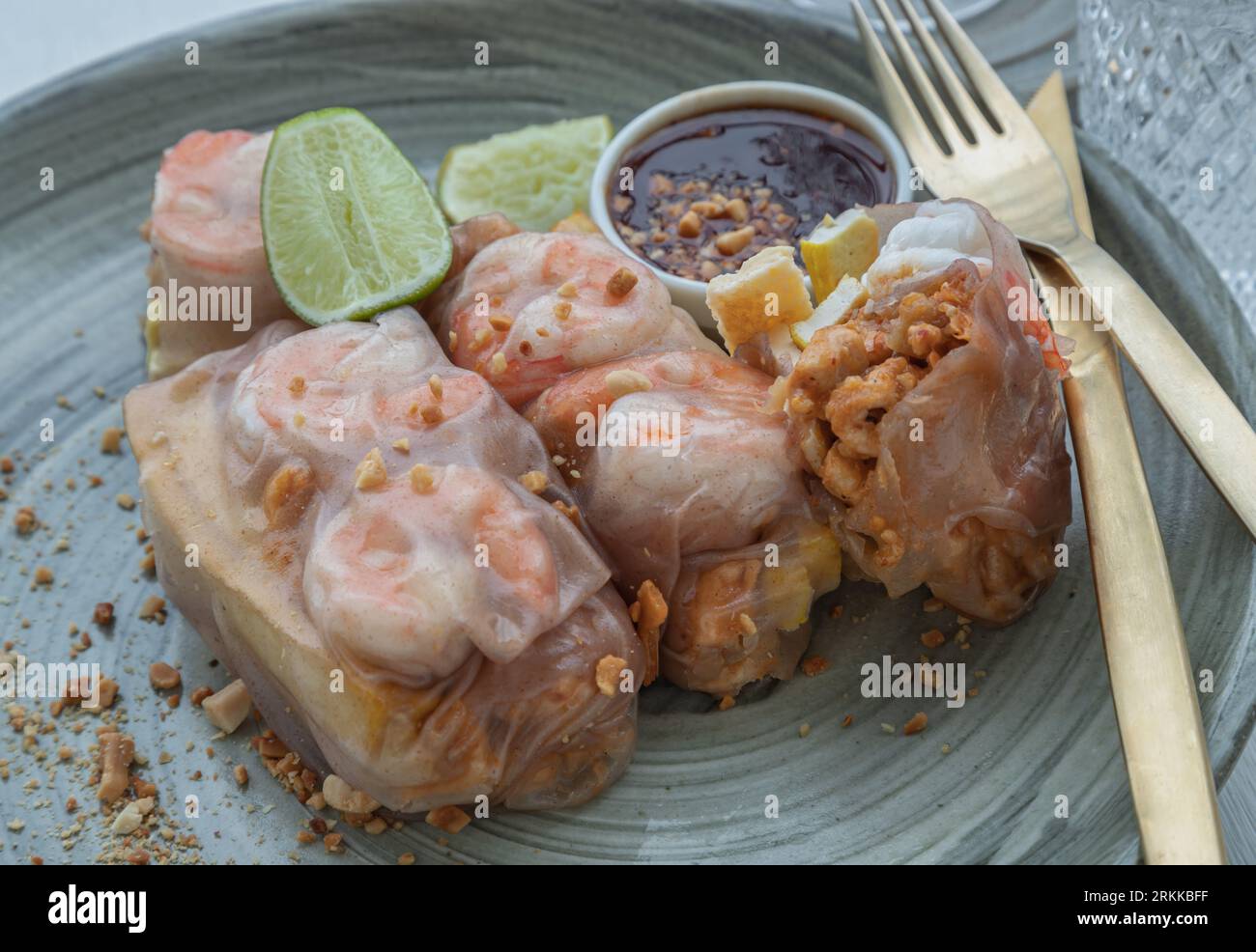 Homemade riceberry rice paper spring rolls stuffed with shrimp (prawn ...
