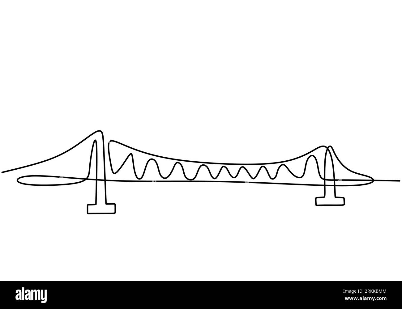 Giant bridge over river. Continuous one line of bridge drawing design ...