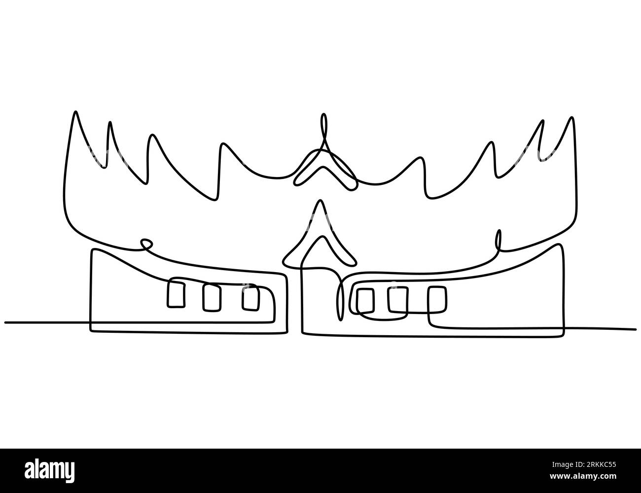 Continuous one line of traditional asian building. Classic home in ...
