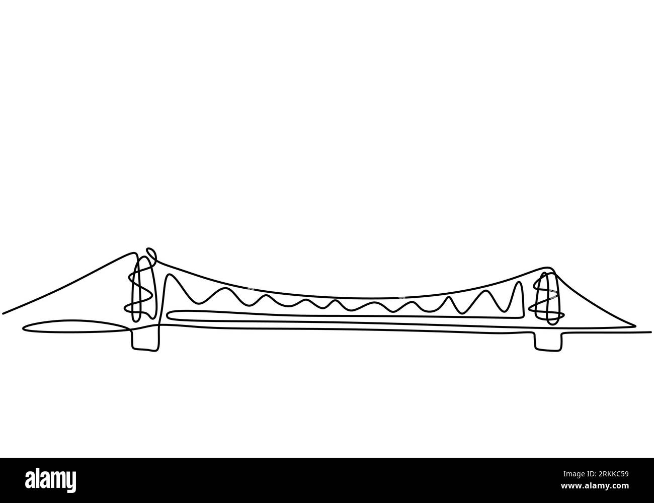 Giant bridge over river. Continuous one line of bridge drawing design ...