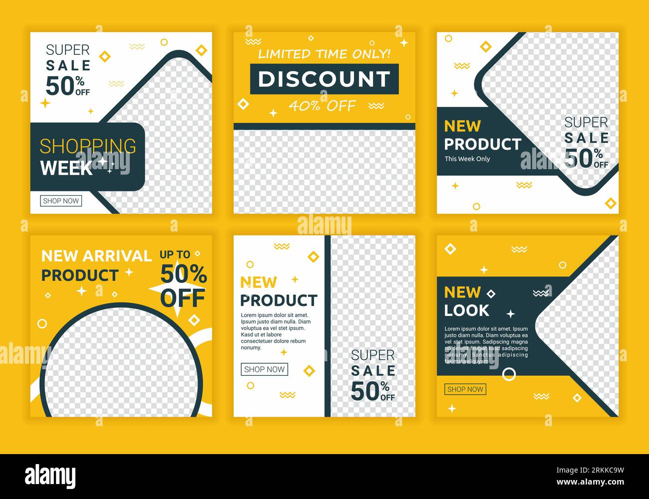 Set of editable social media feed post square style photo collage ...