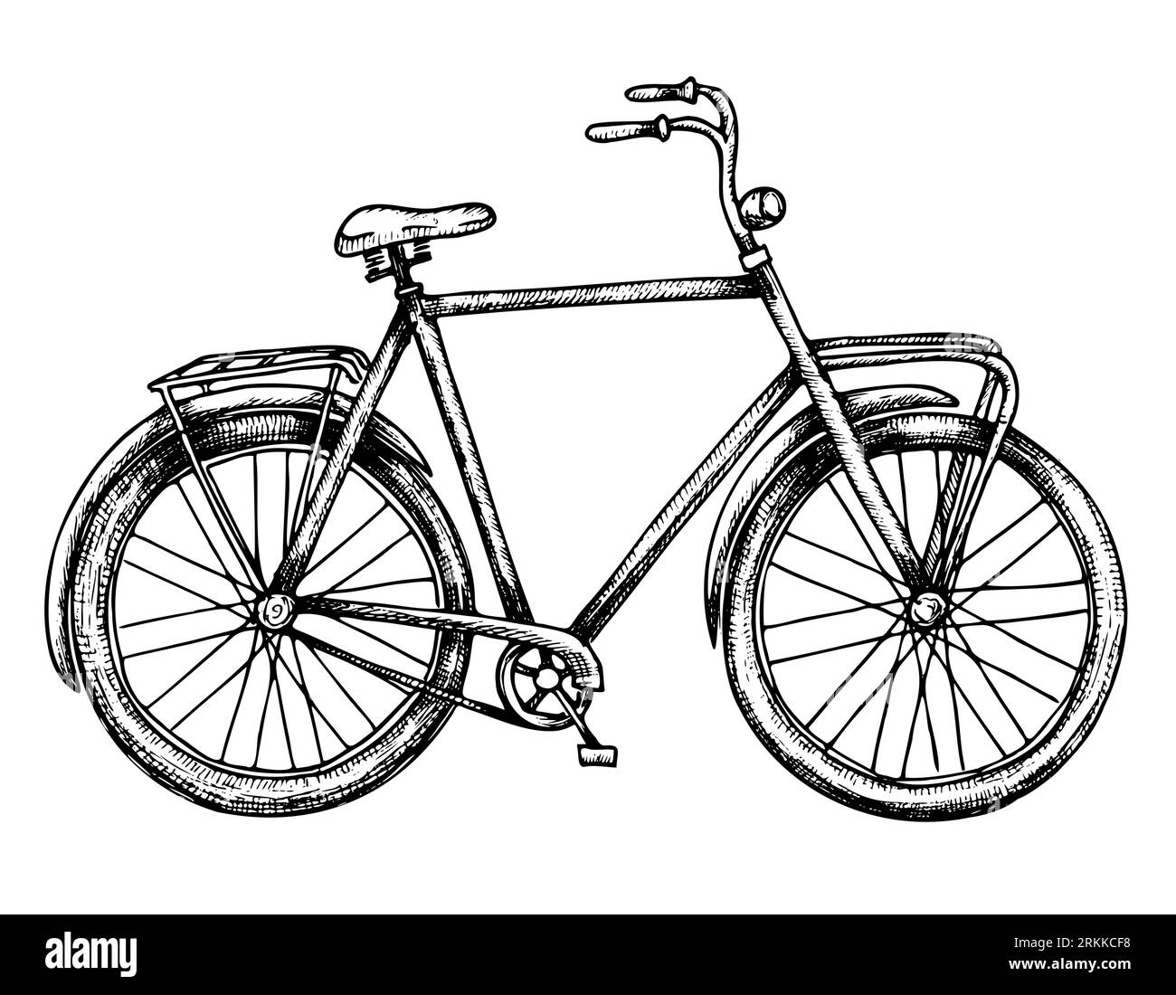 Road Bicycle. Vector hand drawn illustration of urban retro classic ...