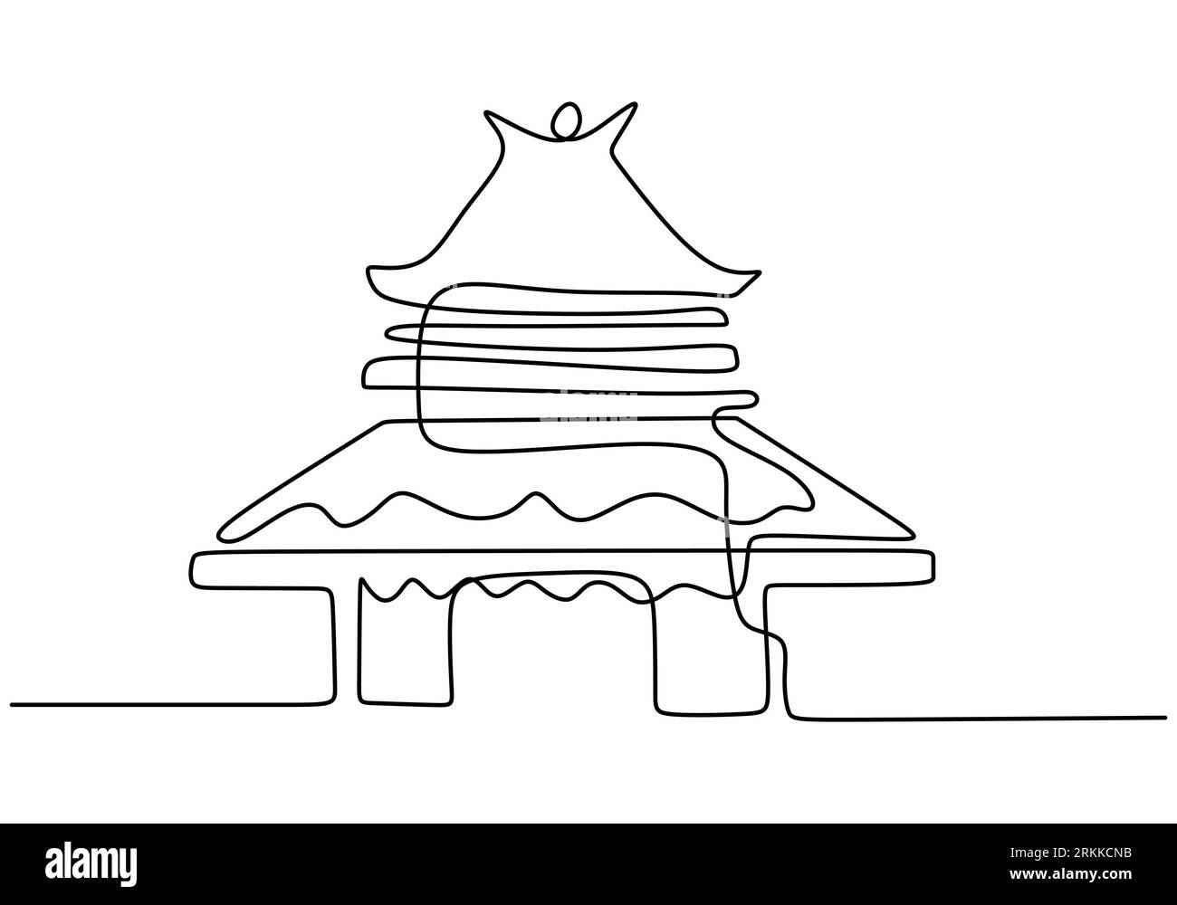 Continuous one line of traditional asian building. Classic home in ...