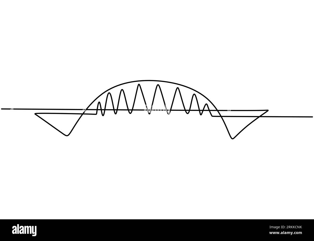 Giant bridge over river. Continuous one line of bridge drawing design ...