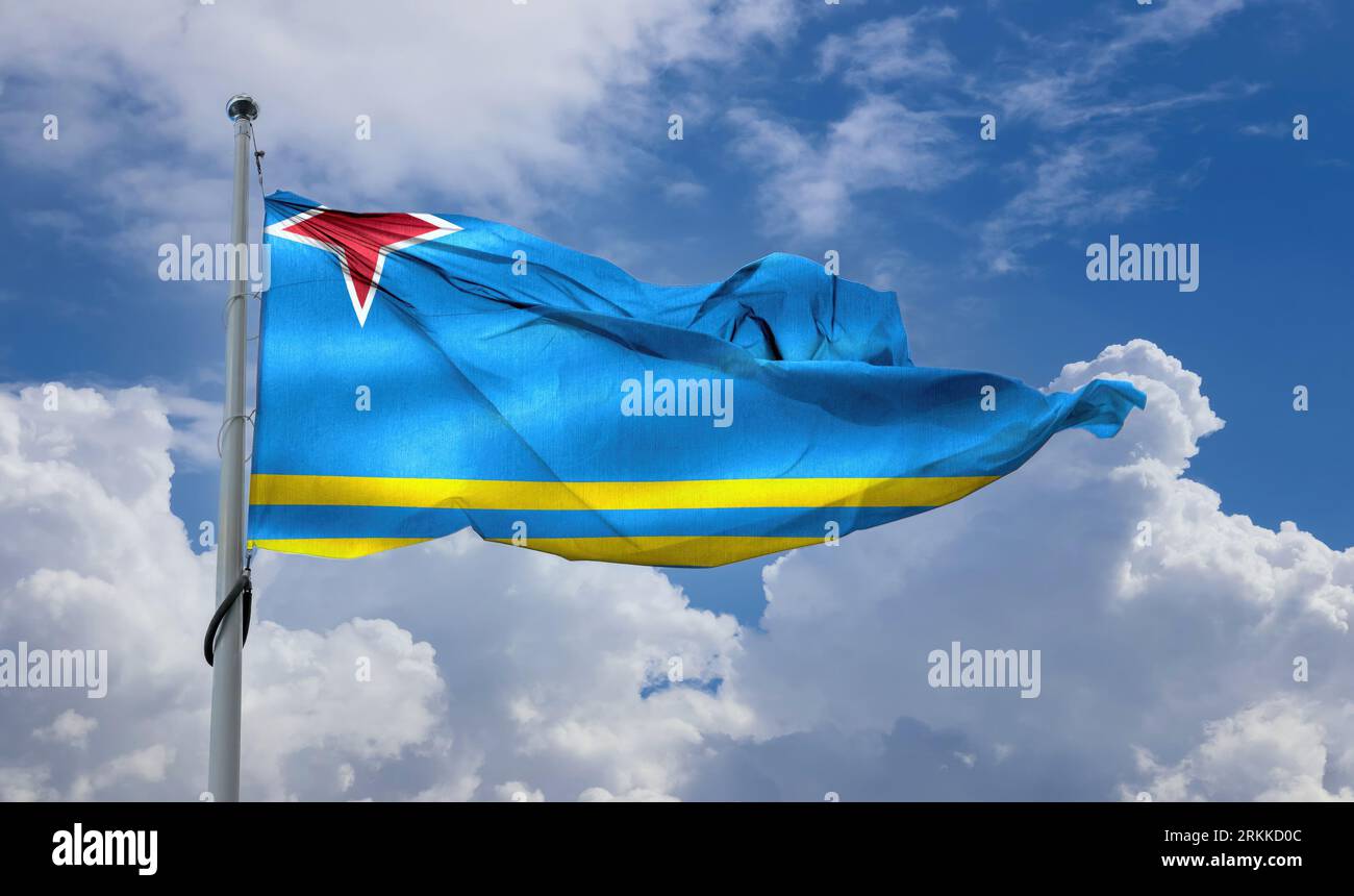 Aruba Flag - Realistic Waving Fabric Flag Stock Photo - Alamy