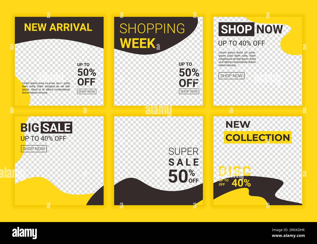 Set of editable modern template. Black and yellow background color with ...