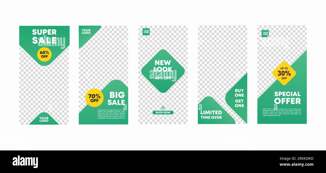 Set of social media ig story design template with light green color. Fashion promo mega sale ...