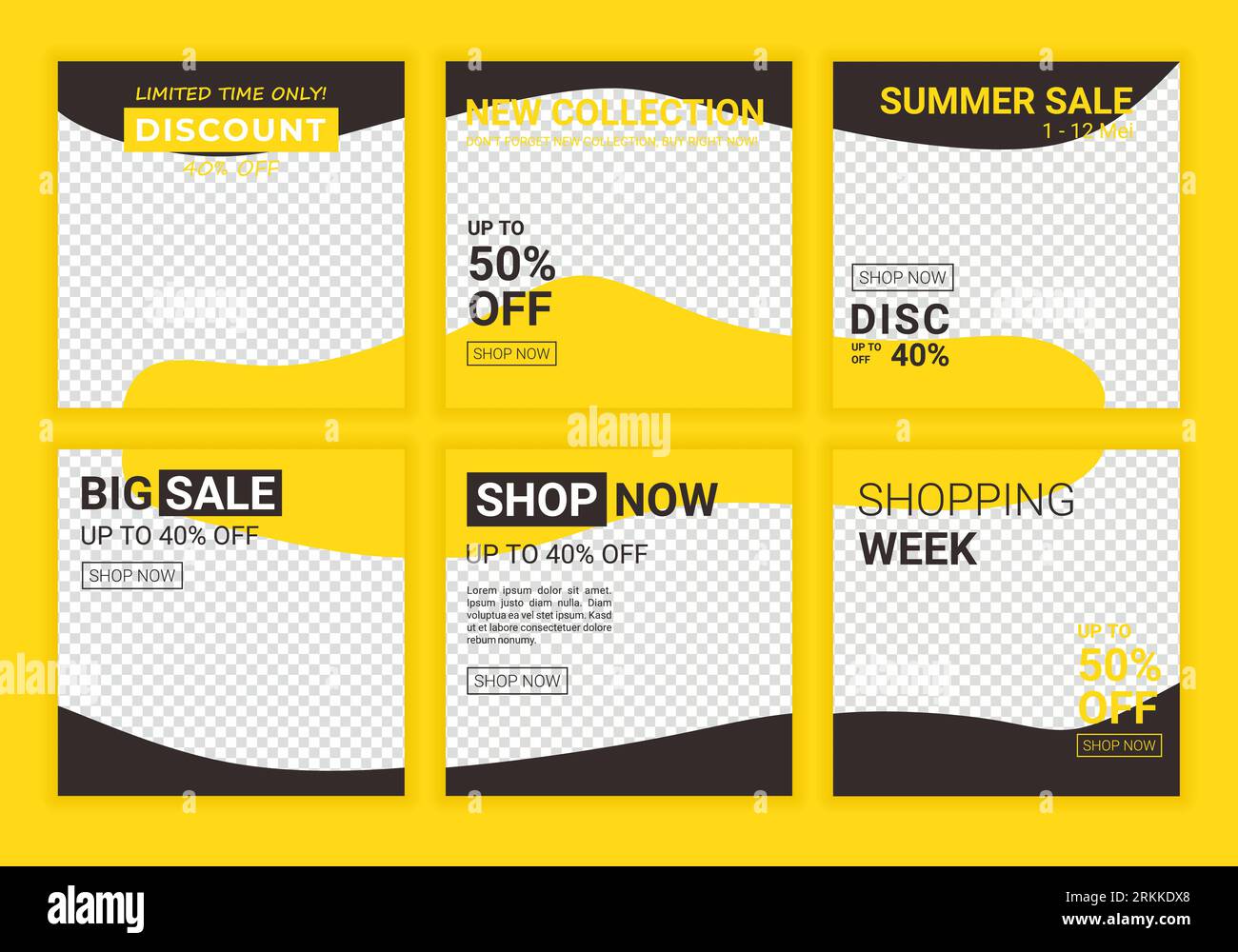 Set of editable modern template. Black and yellow background color with ...