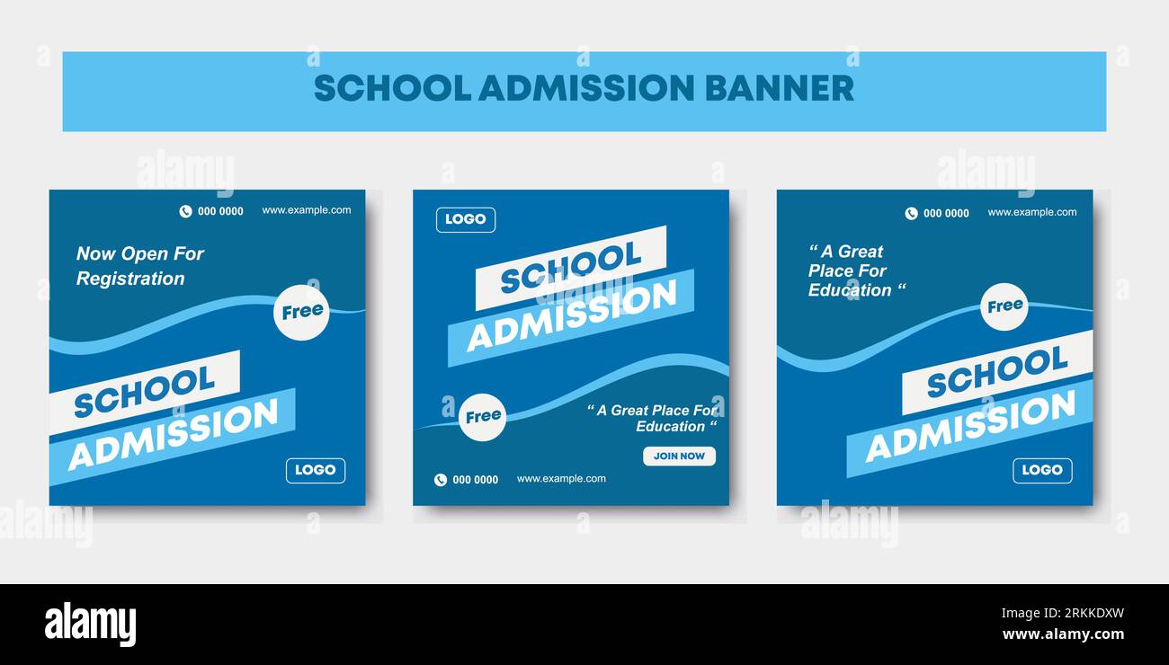 Set of three blue and white colored layout background and photo school ...