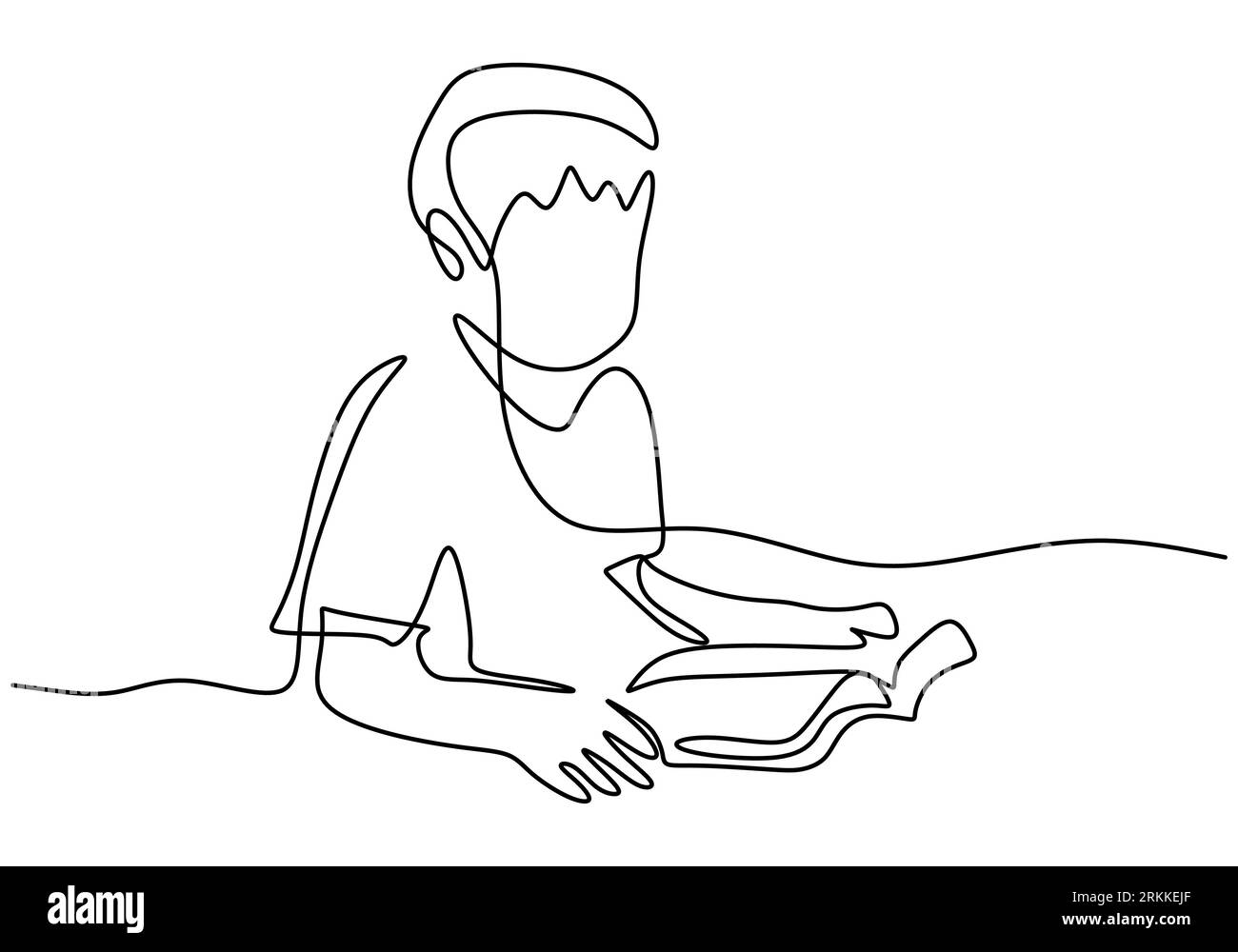 One continuous line drawing of men reading a book. A teenager boy is ...