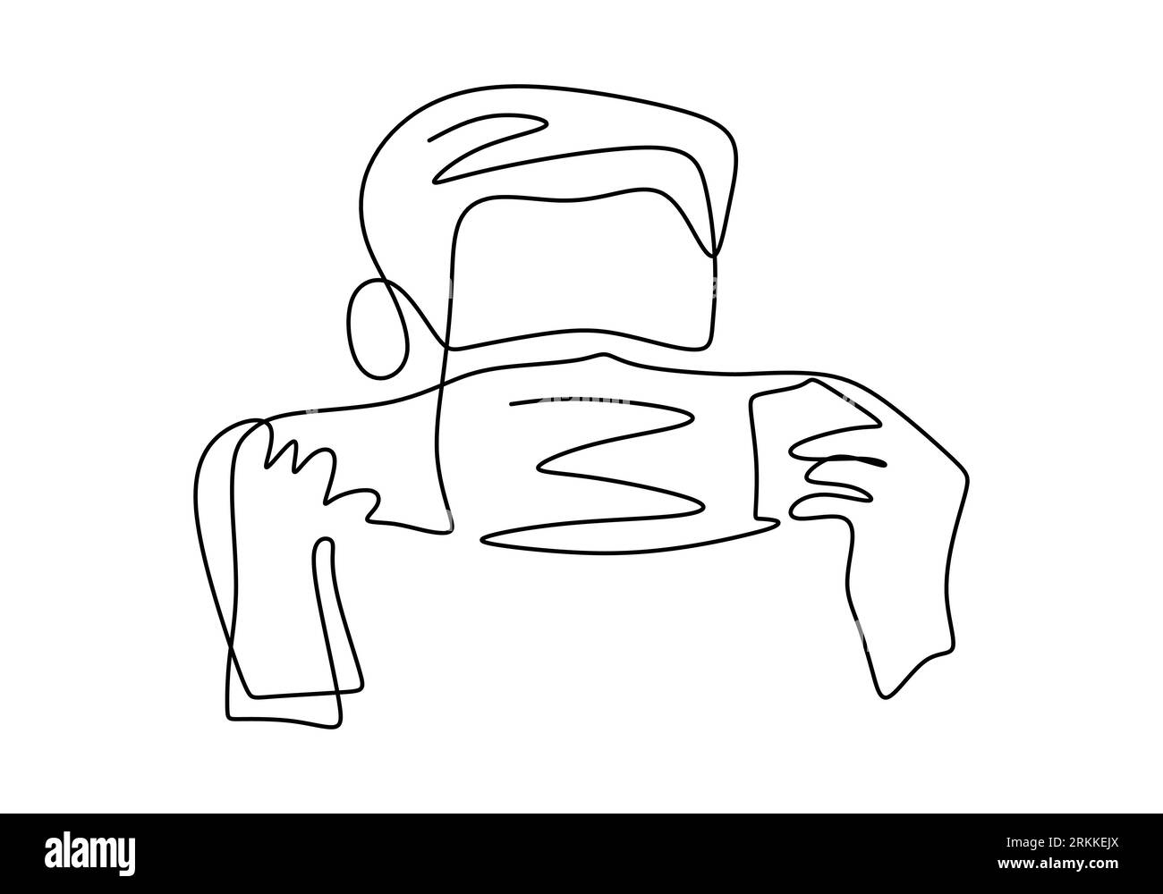 Continuous line drawing of young man wearing surgical mask to protect ...