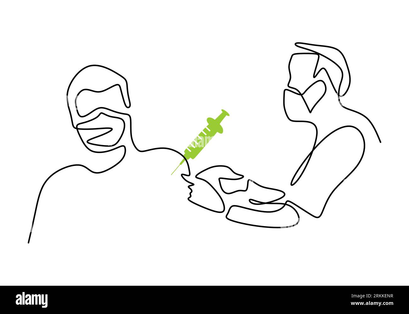 continuous line drawing of a doctor in protective mask giving vaccine ...