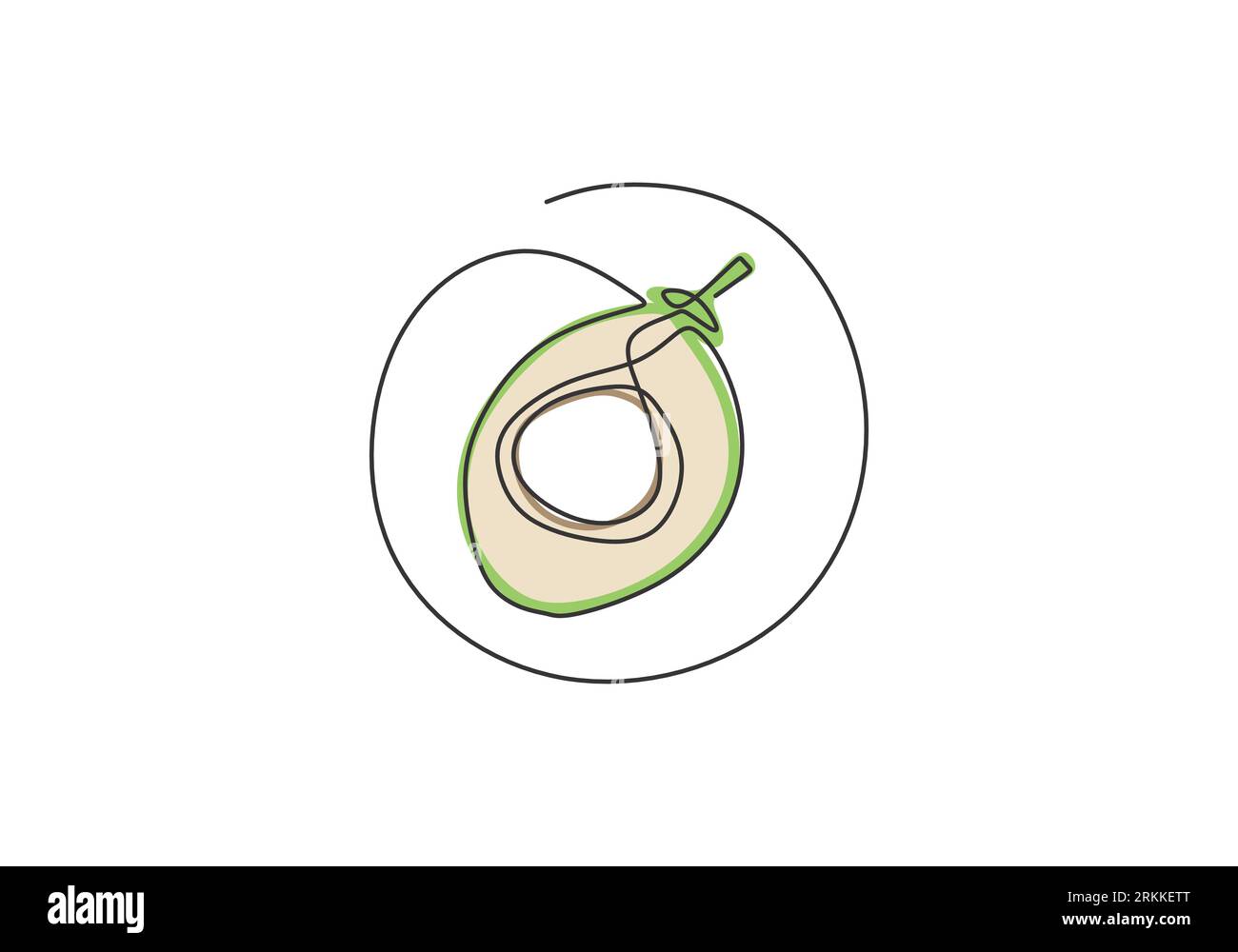 One continuous line drawing whole and sliced healthy organic coconut ...