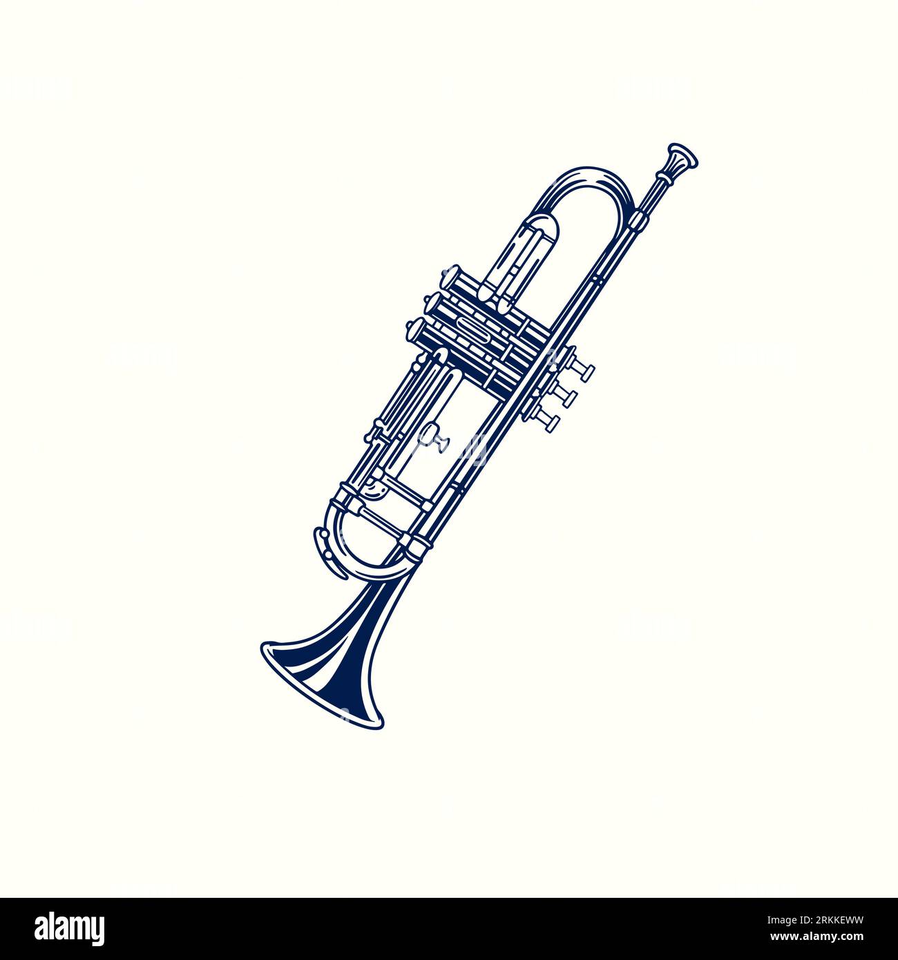 Hand drawn engraved of trumpet isolated on white background. Sketch ...