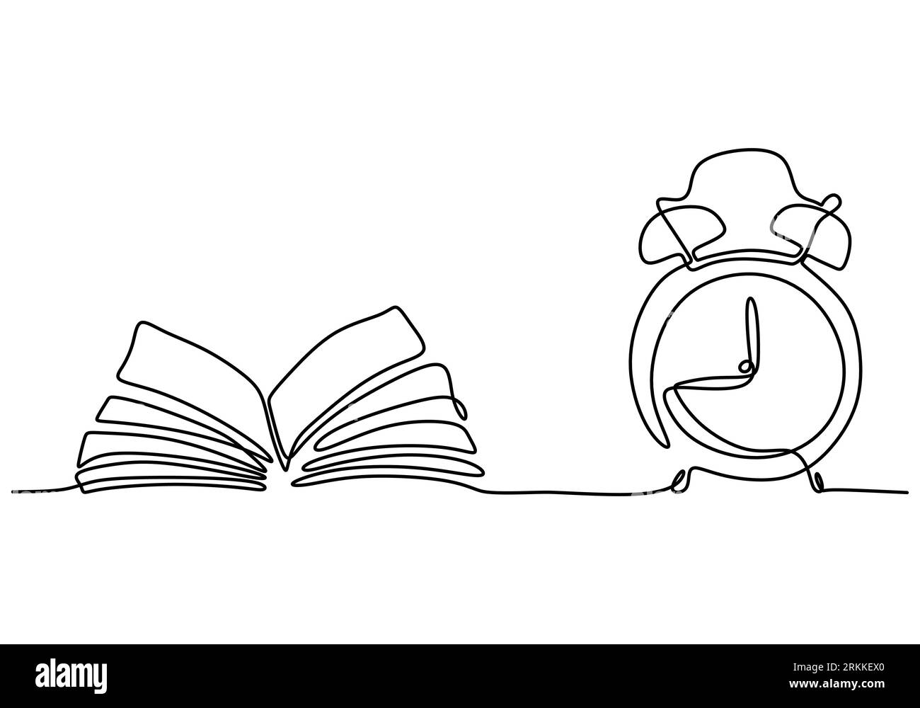 Single continuous line drawing of an open book beside a cup of coffee ...