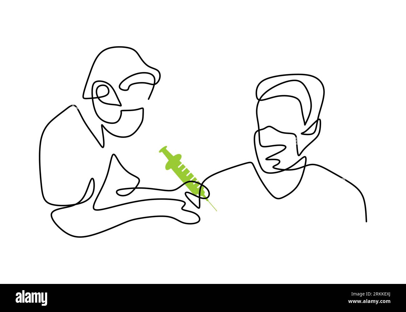 continuous line drawing of a doctor in protective mask giving vaccine ...