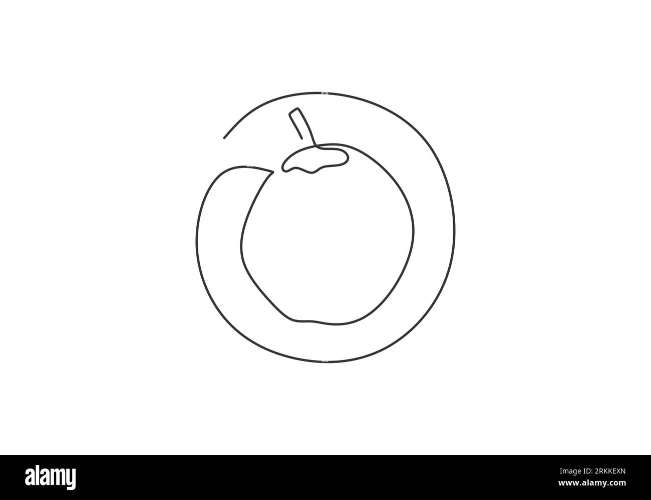 One continuous line drawing whole and sliced healthy organic coconut ...