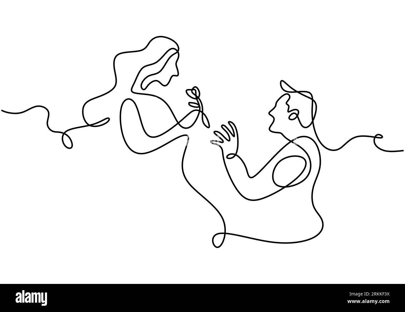 One continuous drawn line of the bride and groom of the husband and ...