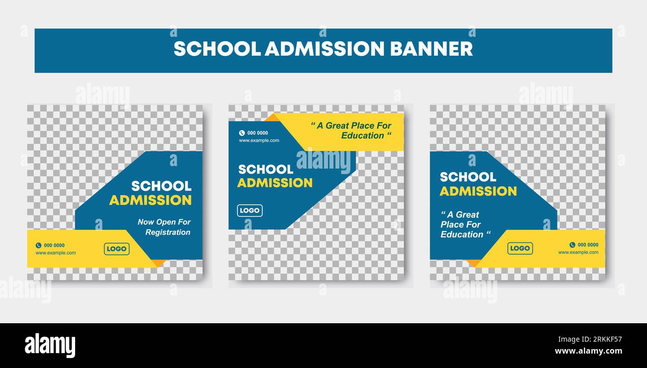 Set of three editable school admission minimal square banner template ...