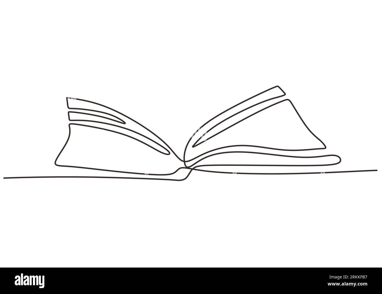 Continuous one line drawing open book with flying pages. A book on the ...