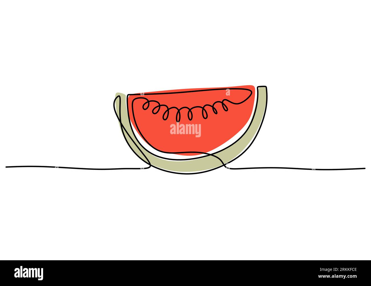 One continuous line drawing of sliced red watermelon. Fresh fruitage ...